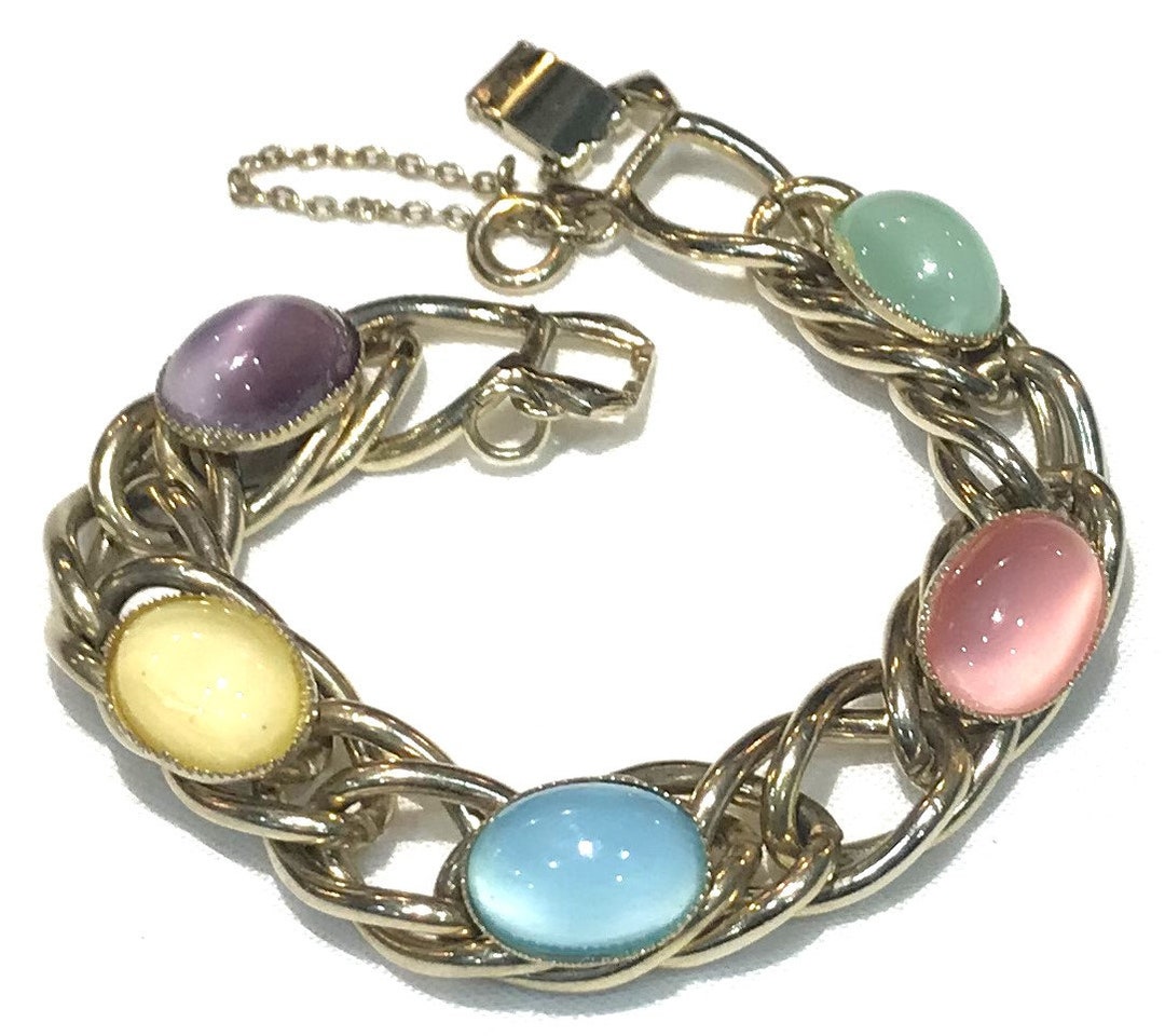 Beautiful Kafin New York Pastel Coloured Glass Moonstone Cabochon Link ...