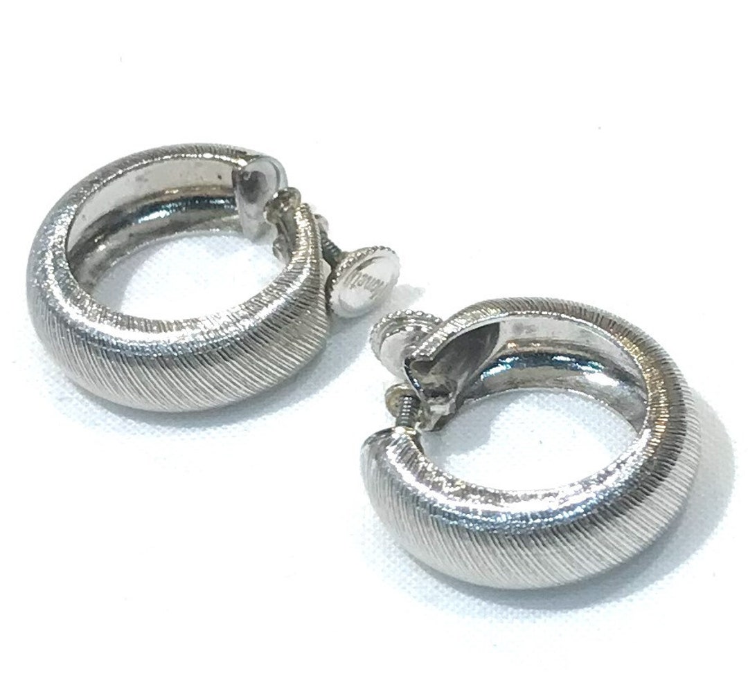 Monet Textured Silver Tone Hoop Earrings (screw Backs) - Etsy