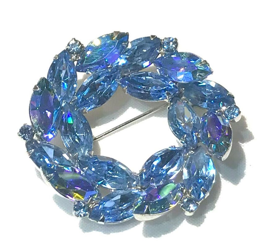 Beautiful Vintage Weiss Light Blue and AB Blue Double Row Wreath Style ...