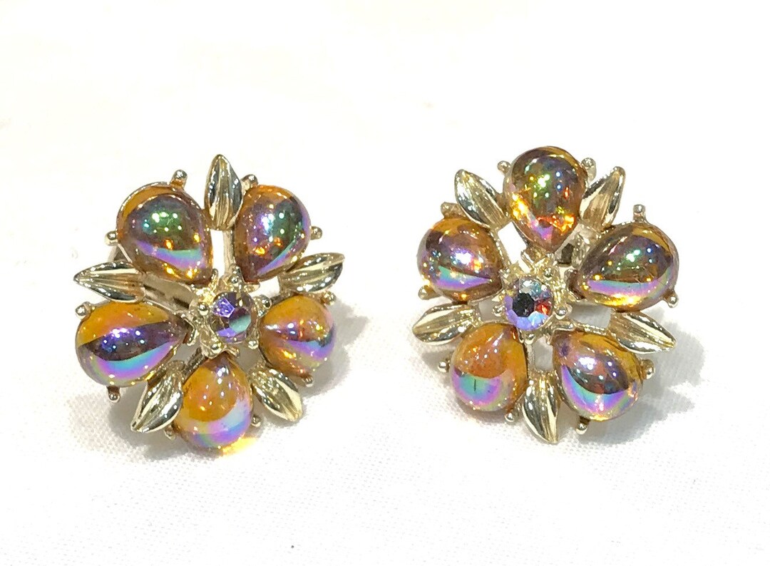 Beautiful Vintage Coro Amber Carnival Glass and AB Rhinestones - Etsy