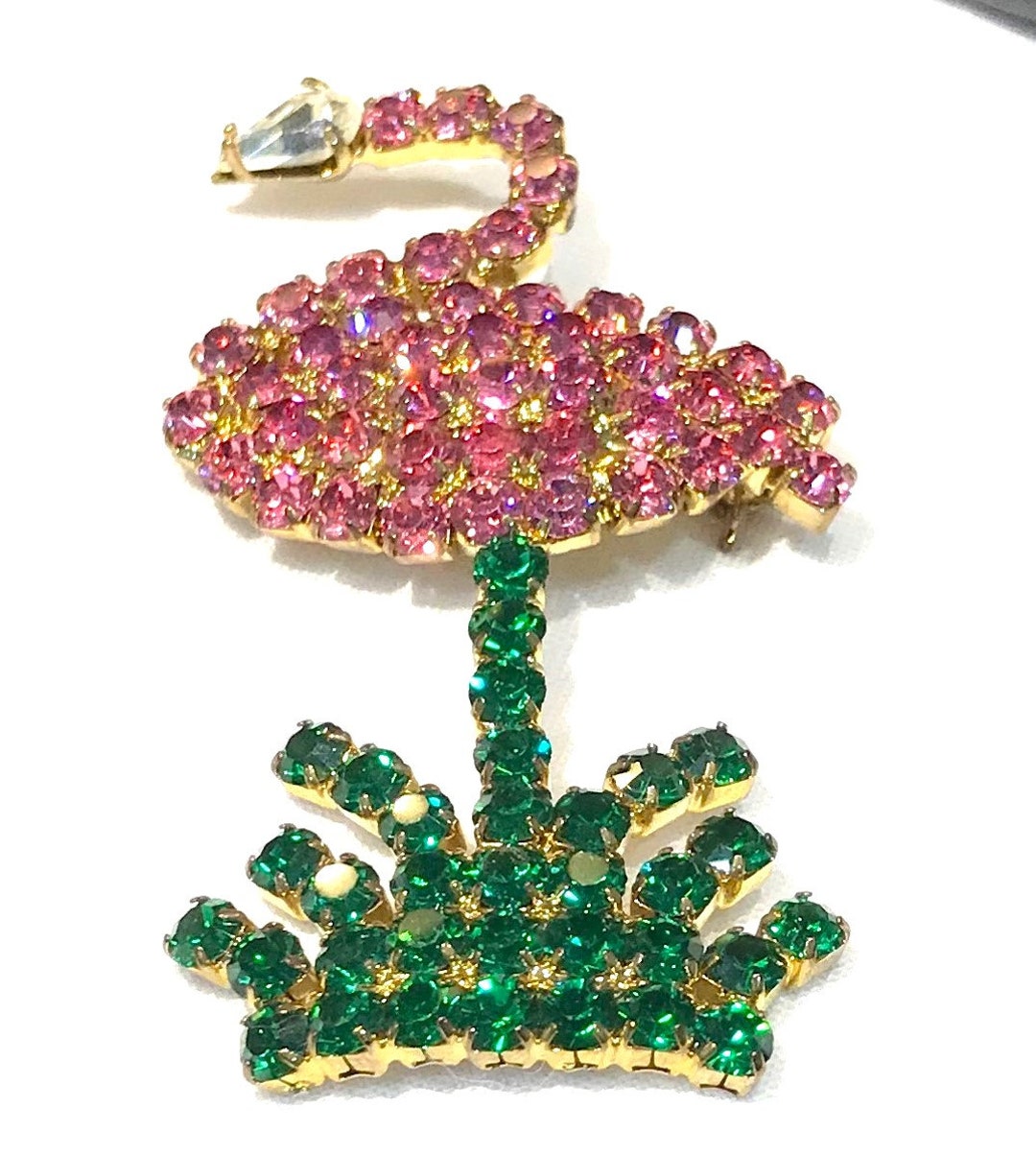 Vintage Pink Rhinestone Flamingo Brooch - Etsy UK