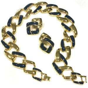 Vintage Open Work Navy Blue Enamel and Gold Tone Chain Necklace Set - Etsy