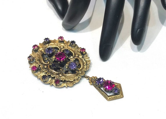 Pretty Vintage St. Labre Antique Gold Tone Purple an… - Gem