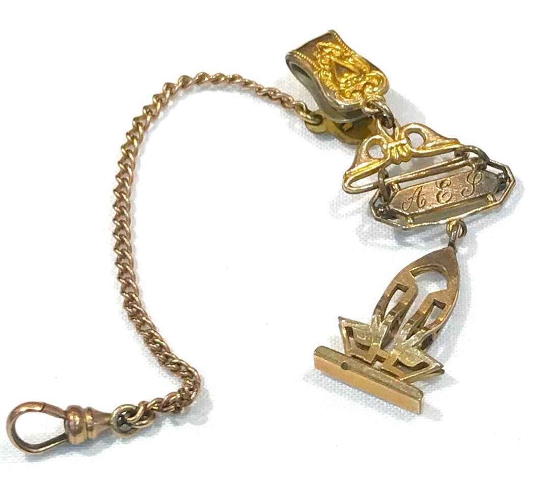 Antique JMF and Co. Pat Ornate Gold Watch Fob Chain (monogrammed ...