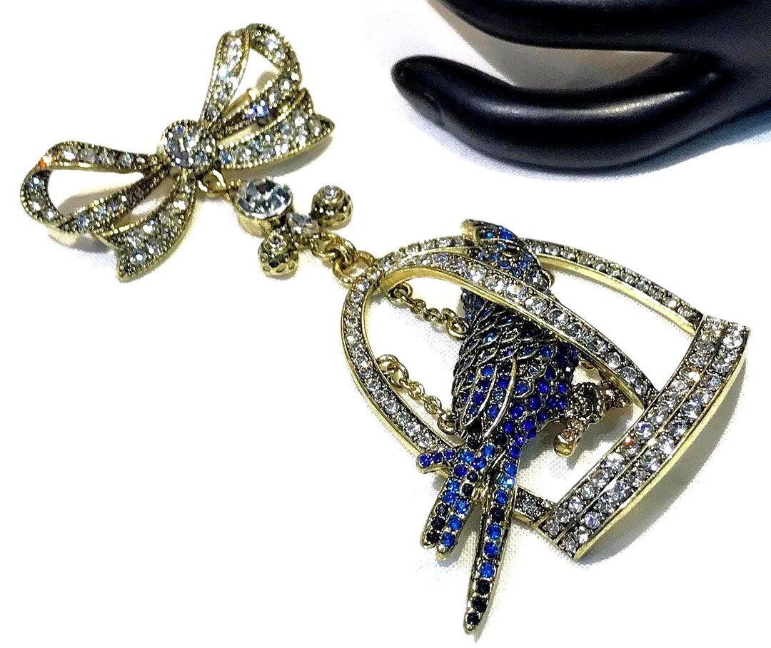 Heidi Daus Cockatiel Brooch: Crystal Bird Cage Bow Dangle - Etsy