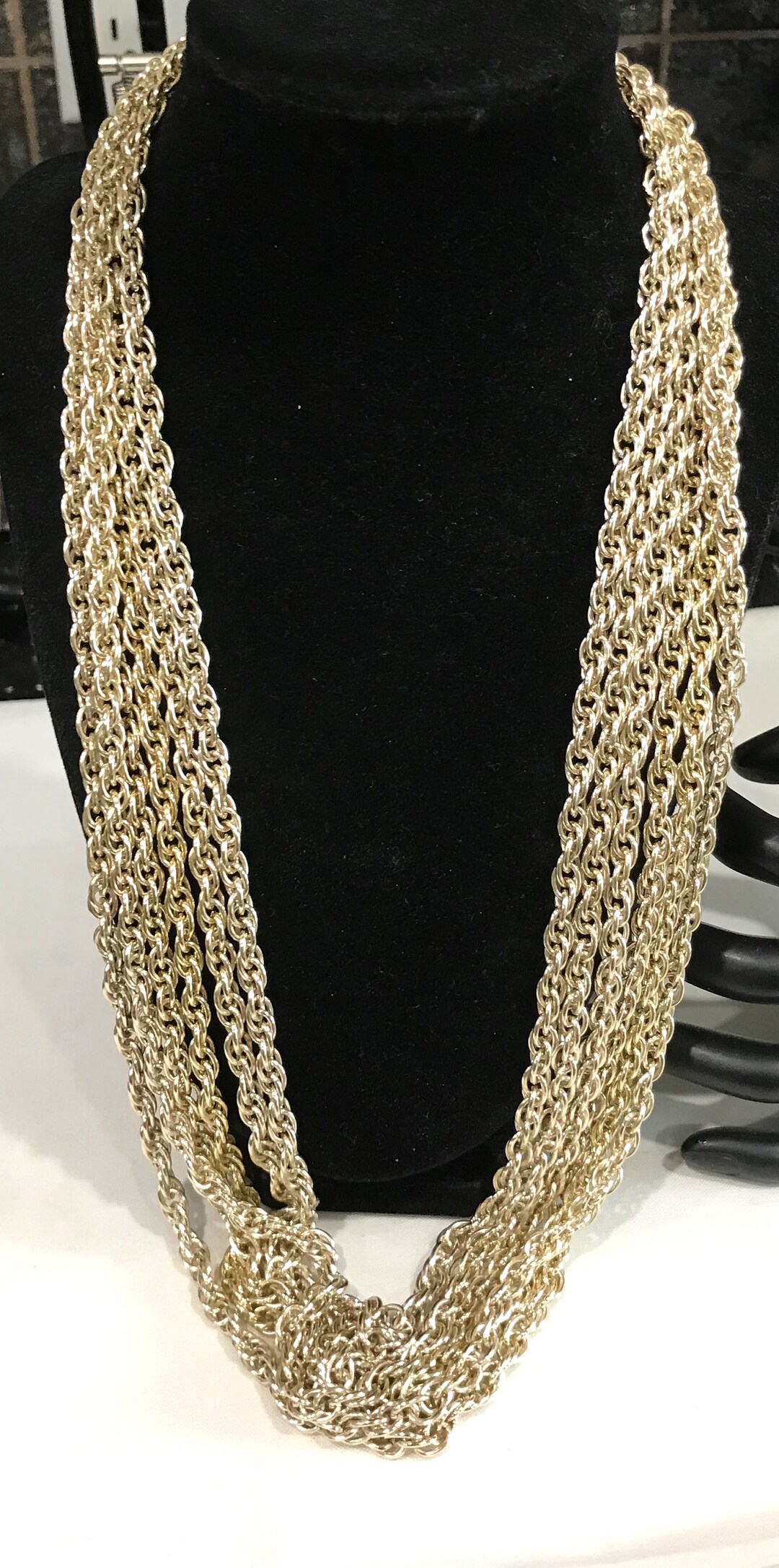 Beautiful Vintage Shiny Light Gold Tone Multi Strand (6) Chain Necklace ...