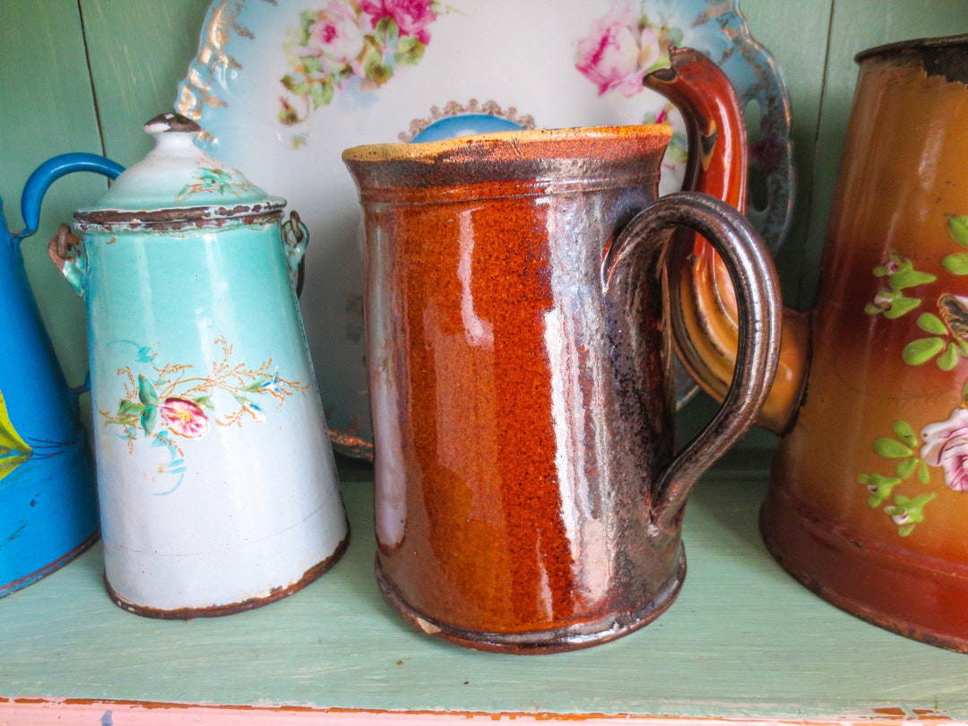 Antique French Milk Pitcher, Side Spout, Pichet Du Lait, Earthenware ...