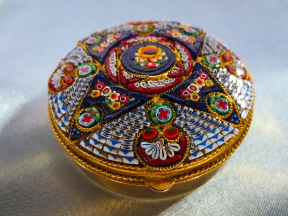 Antique Micro Mosaic Box, Round Powder Box, Brass wit… - Gem