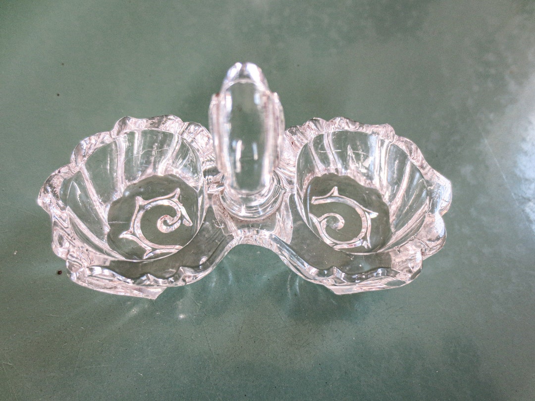 Sevres Antique Crystal Glass Double Salt Cellars, Small Cellars, French ...