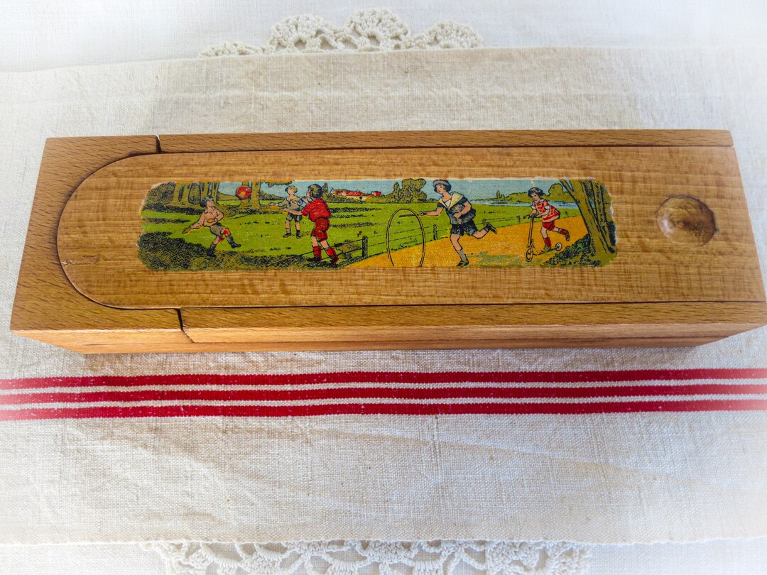 French Vintage Pencil Box, Wooden Box With A Lower Compartment Swing ...