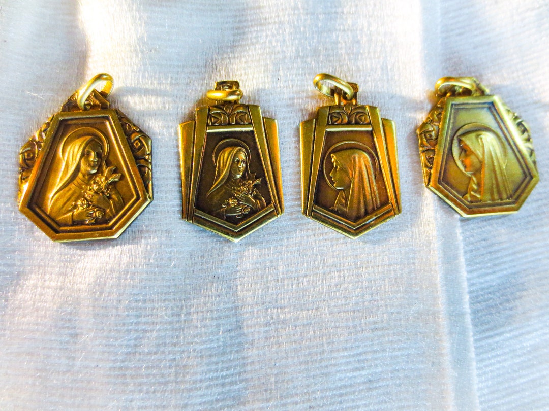 Four French Religious Medals - Sterling Silver With Gold Wash.- Gold ...