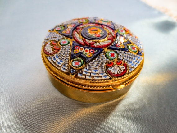 Antique Micro Mosaic Box, Round Powder Box, Brass wit… - Gem