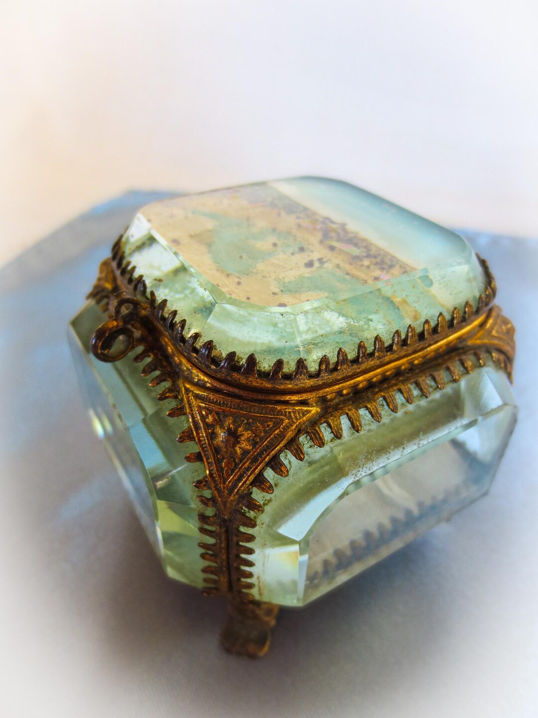 French Antique Casket Jewelry Casket Box, Ormolu Frame, Tufted Cushion ...