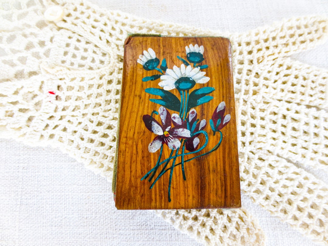 French Antique Needle Case, Olive Wood Case Decorated With Flowers ...