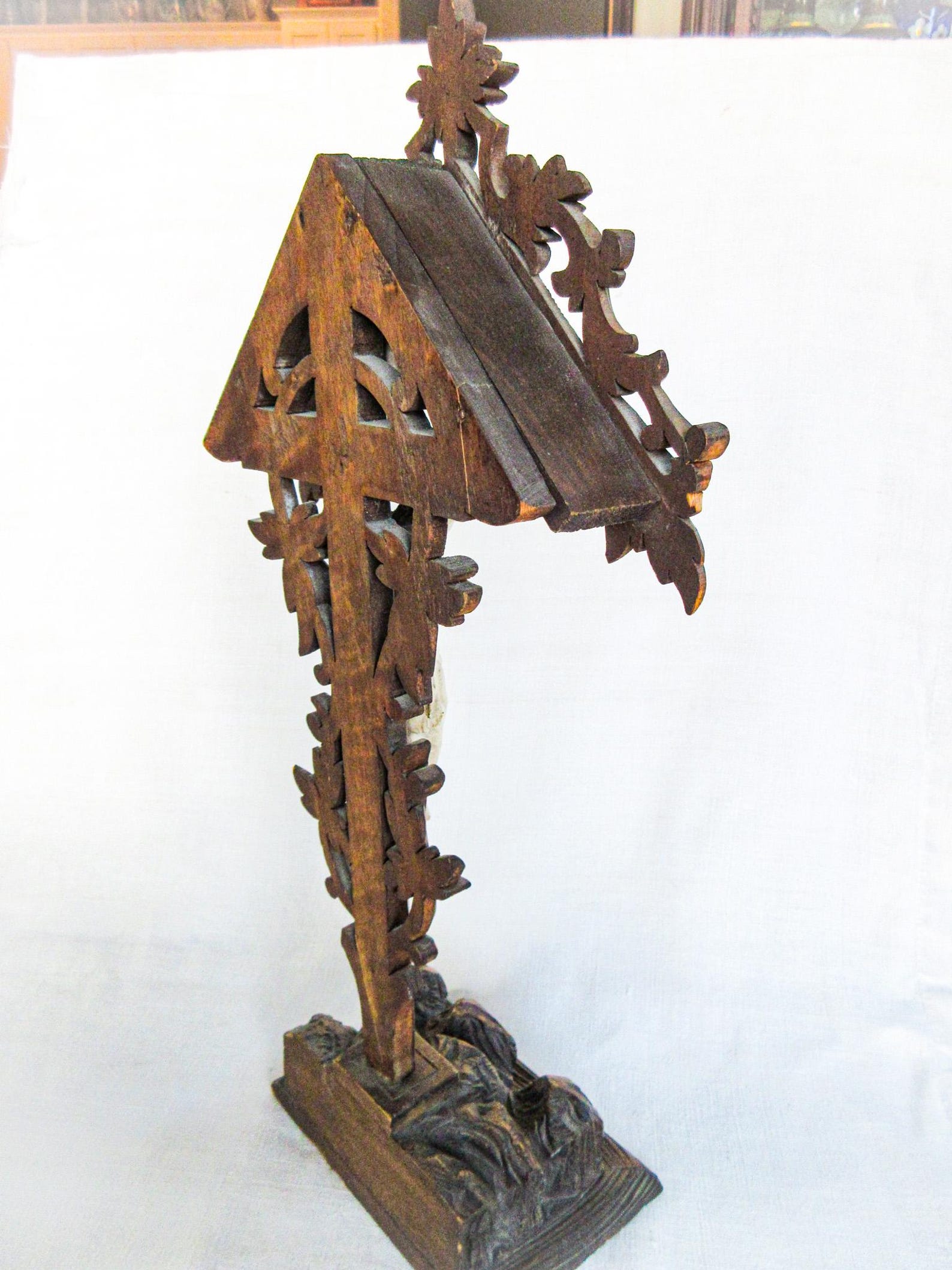 French Antique Wood Carved Cross: Gable Roof Jesus Crucifix - Etsy