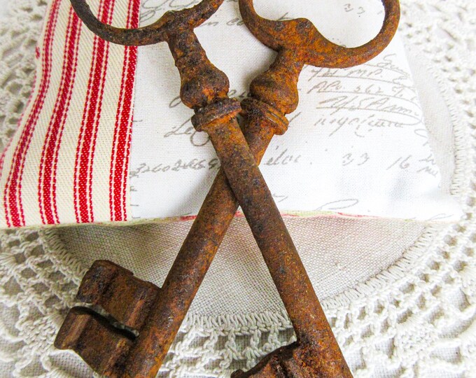 2 Very Lg. Chateau Skeleton Keys, 1800s, French Antique Keys, Dungeon ...