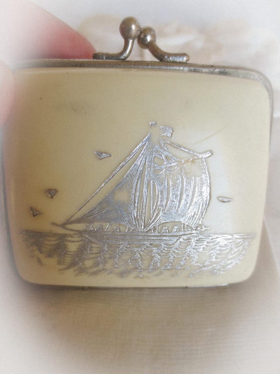 French Antique Coin Purse, Lucite with Sterling Silv… - Gem