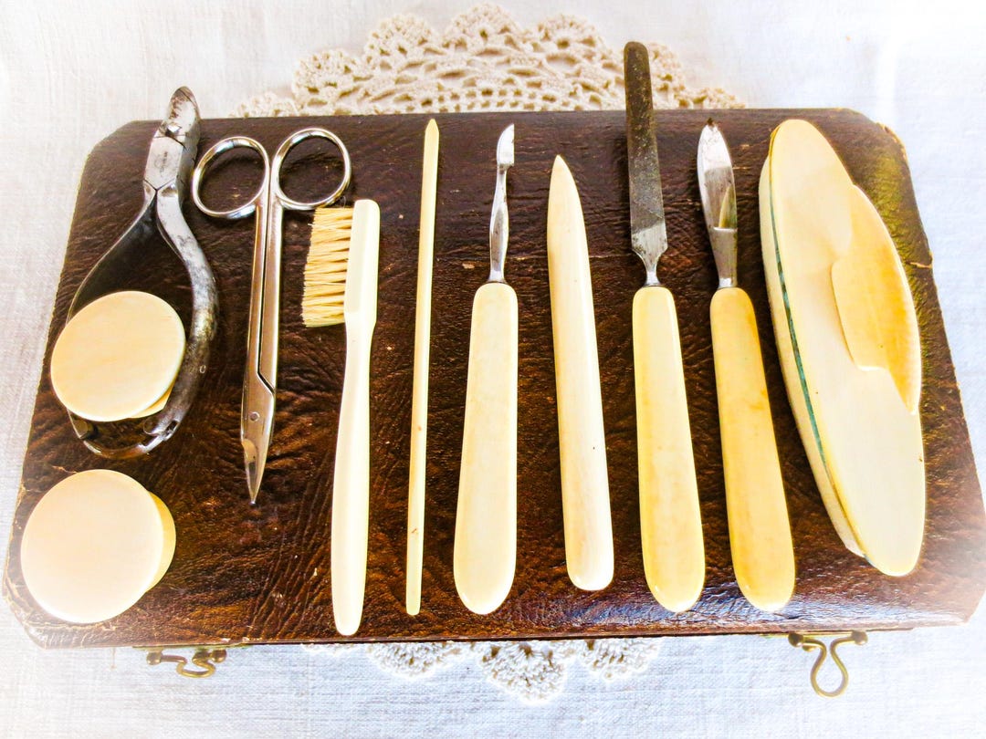 Antique French Manicure Set - in Original Box - Scissors, Nail Buffer ...