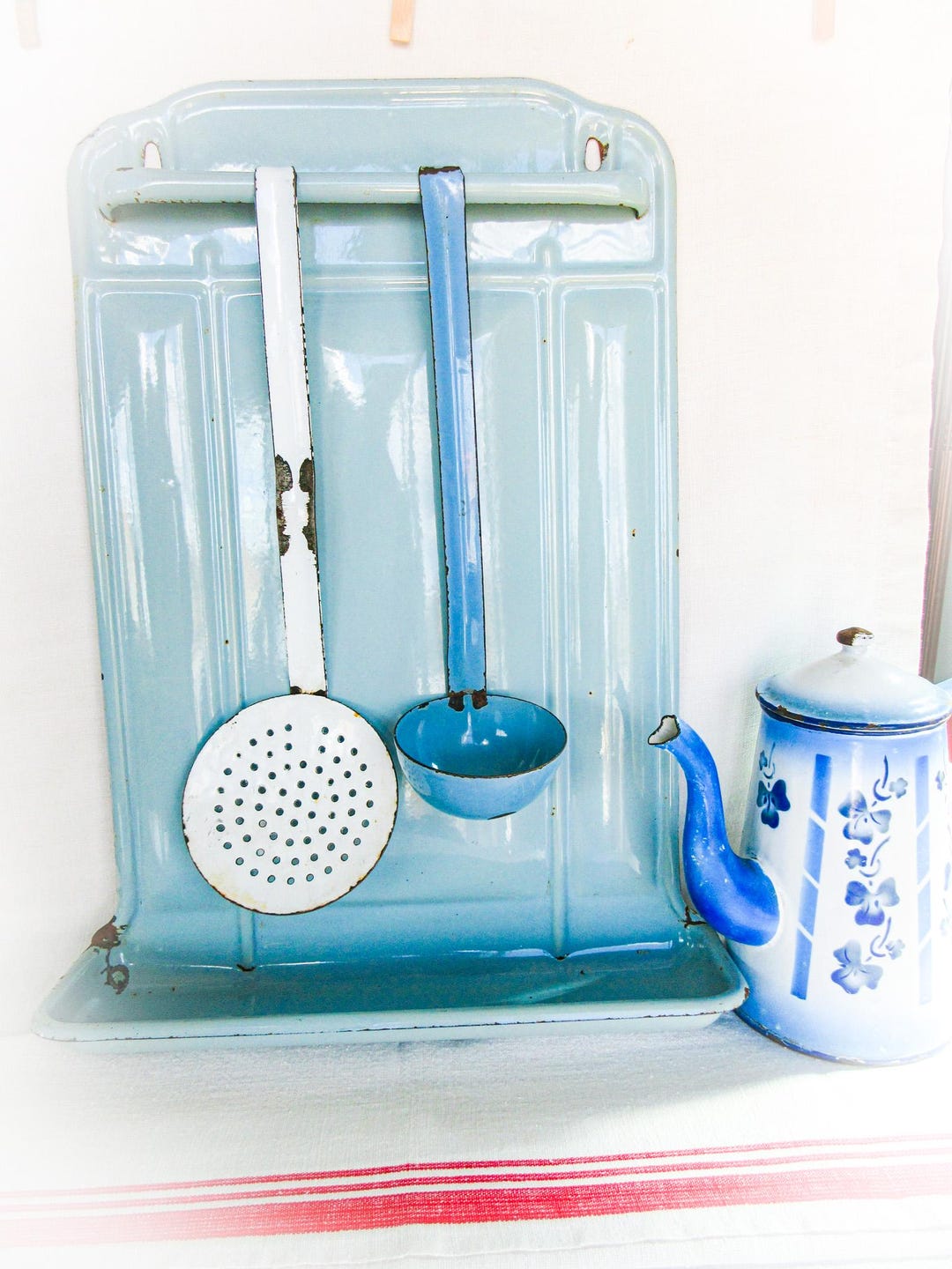 French Utensil Rack, Light Blue Enamelware, Enamel Ware Decor, French ...