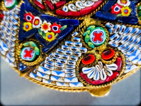 Antique Micro Mosaic Box, Round Powder Box, Brass wit… - Gem