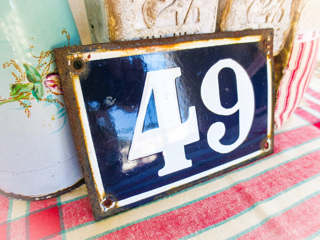French Antique Enamel Number Sign, Number 49, Enamel Number, French ...