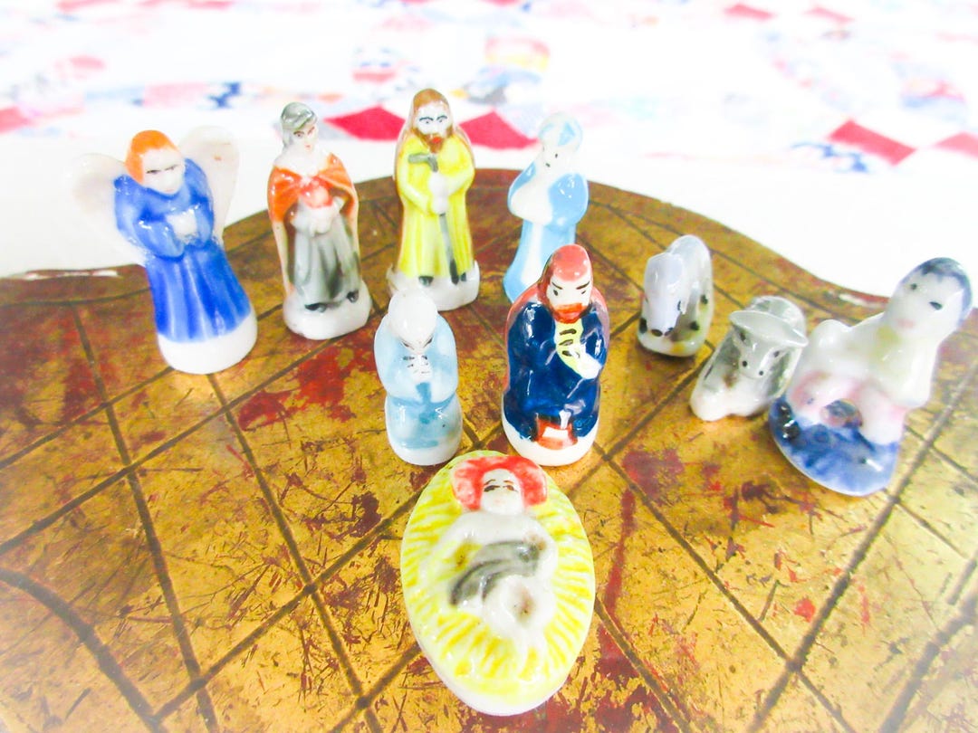 French Porcelain Nativity Feves: Hand-painted Creche Figurines, Set of ...