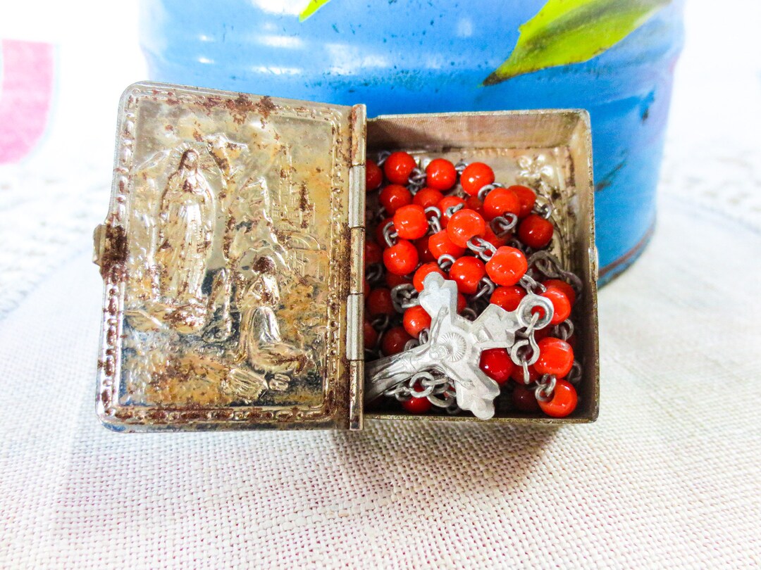 Lourdes Rosary, Miniature Little Rosary Box From Lourdes, France, First Holy Communion Holy Card ...