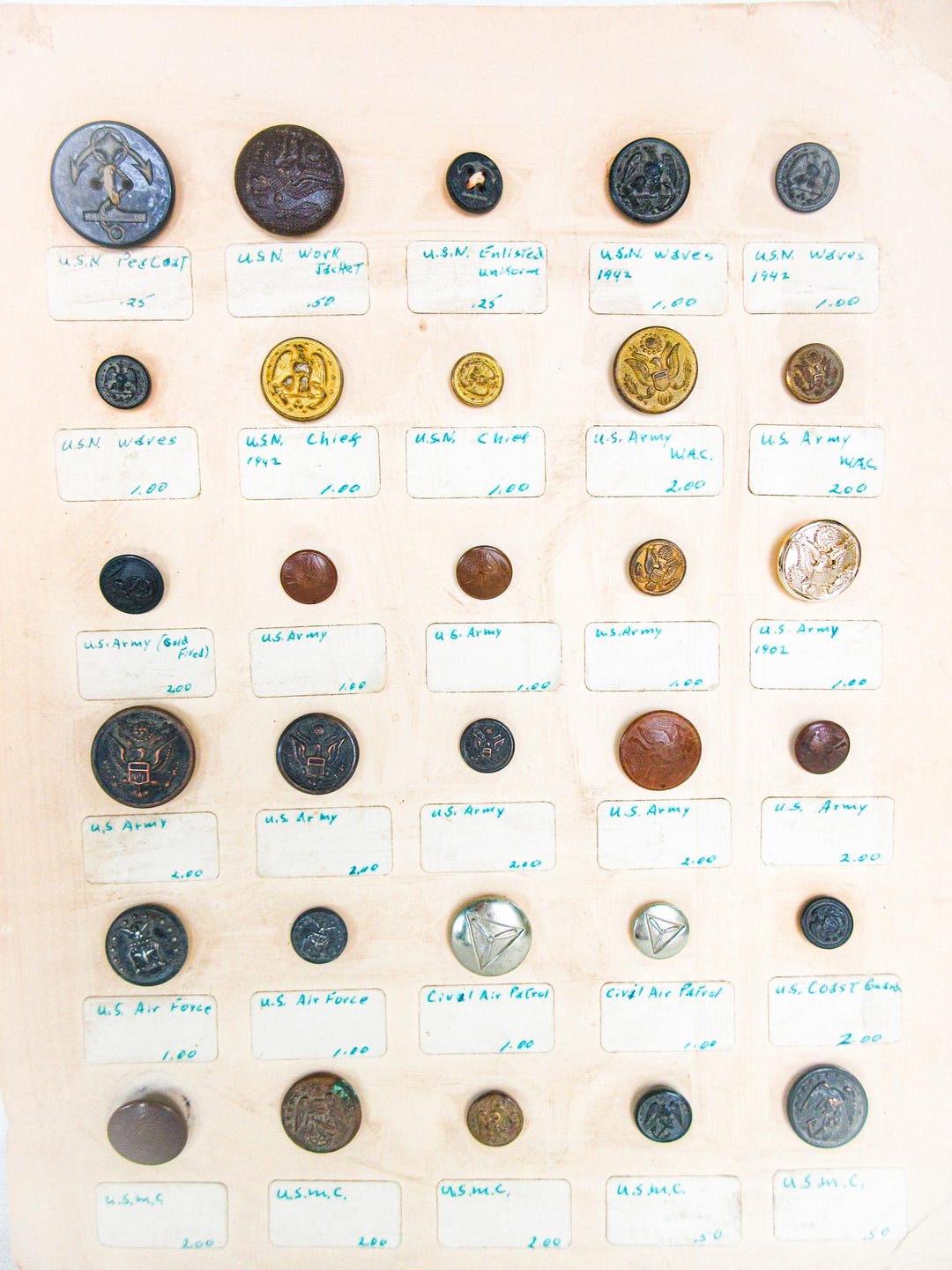 Collection Military Buttons, on Card as Found, With Dates, From All ...