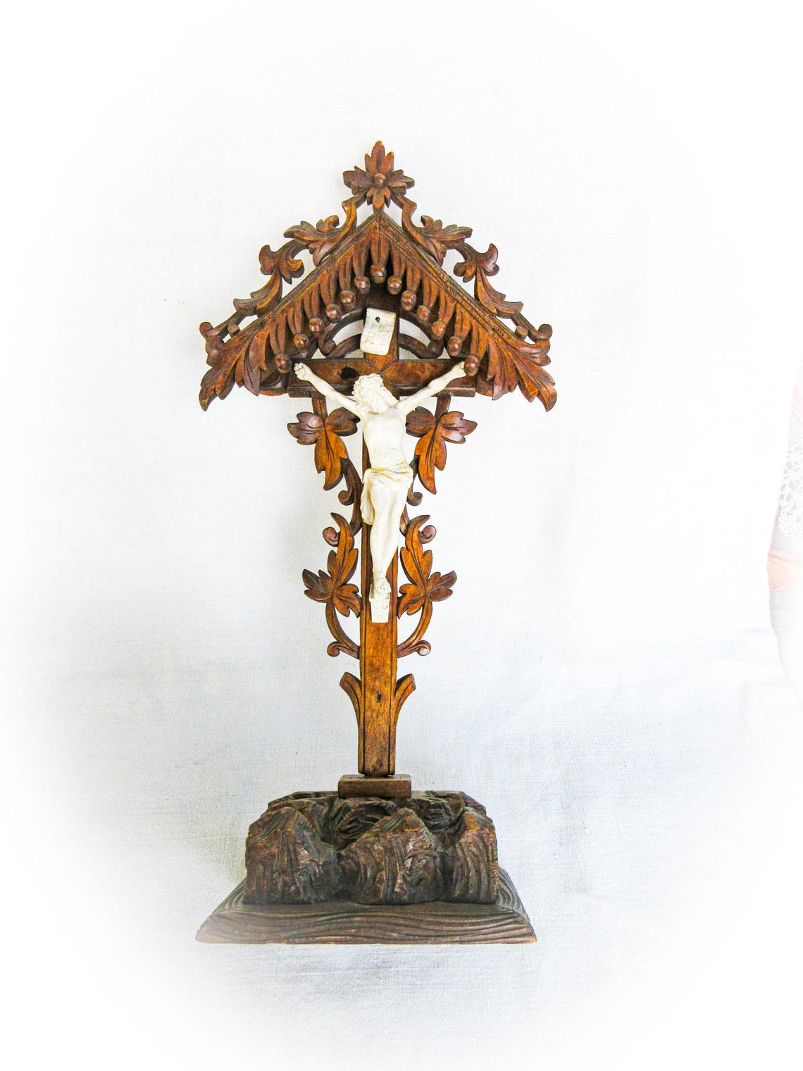 French Antique Wood Carved Cross: Gable Roof Jesus Crucifix - Etsy