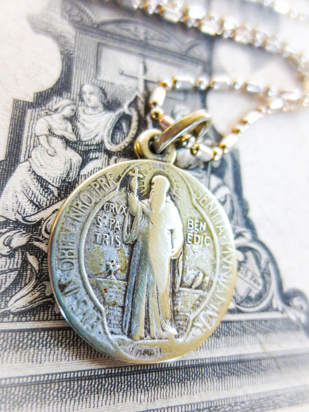 French Antique St. Benedict Medal Chain is Sterling Silver Powerful ...