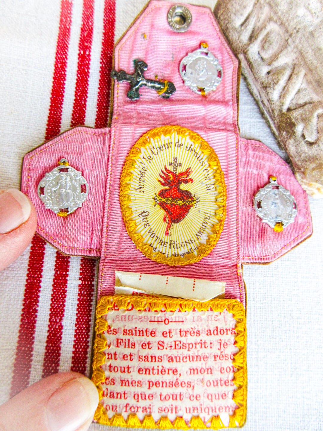 French Pocket Shrine, Pocket Vestment, Oratory, Gold Leather Exterior ...