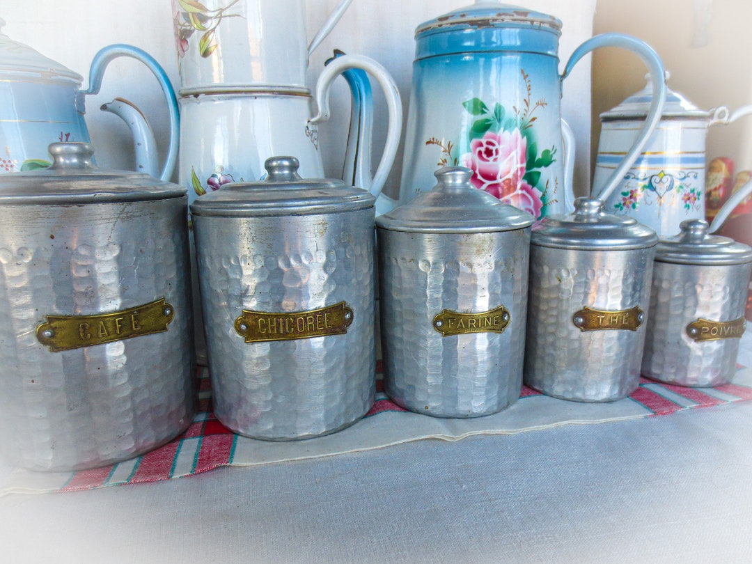 Antique French Canisters, Six Canister Set, Aluminum, Industrial, Chic ...