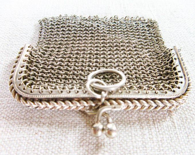 French Vtg Sterling Silver Chain Mail Purse, Silver Chatelaine Mesh ...