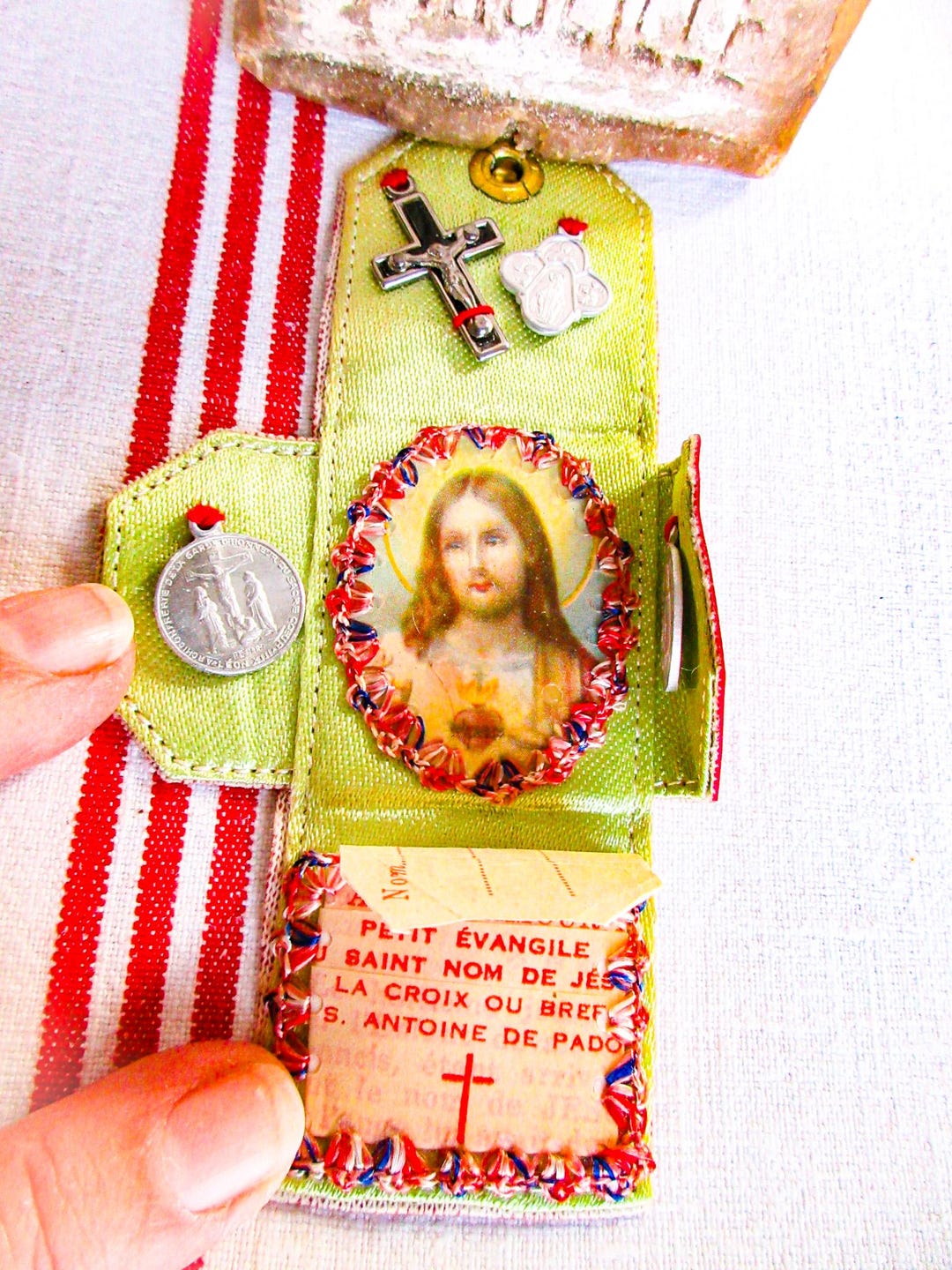 French Pocket Shrine, Pocket Vestment, Oratory, Hand Made, Sacred Heart ...