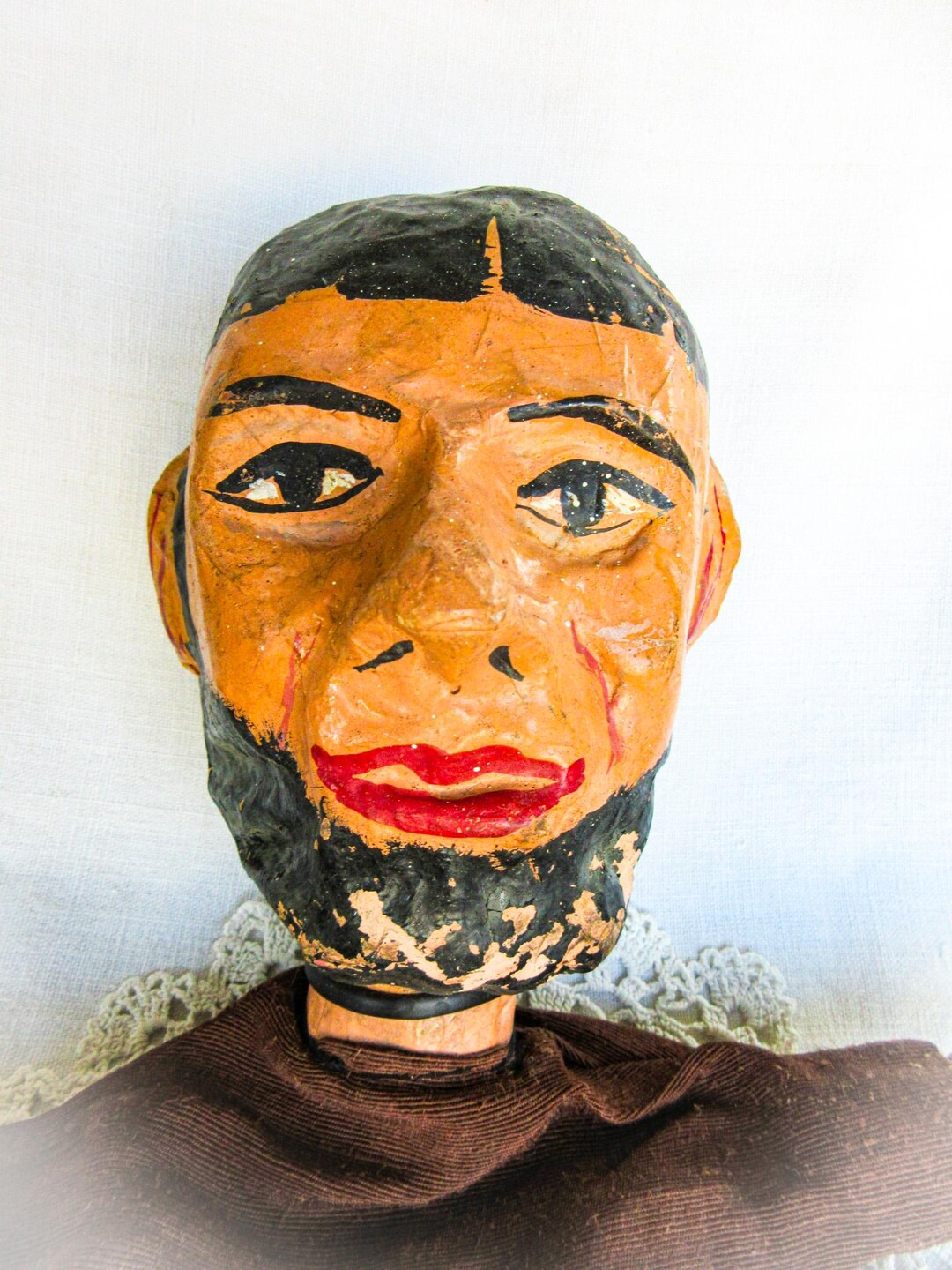 Guignol Style Antique Puppet, Priest Hand Puppet, Paper Mache Head ...