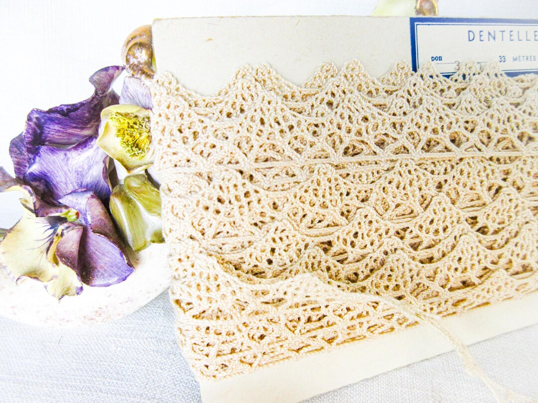 Antique French Embroidered Lace Trim: Ivory Hand Crochet Lace, 19 Yards ...