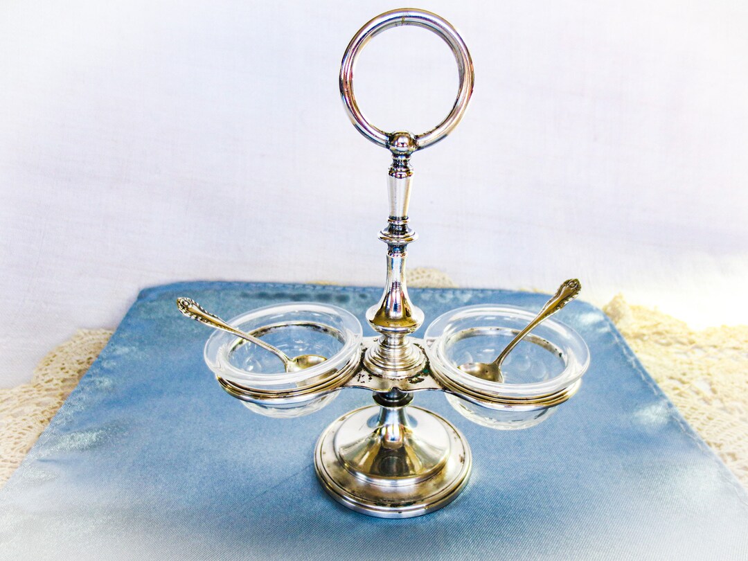 Cristofle French Antique Salt Cellars, Glass Centers, Silver Fingertip ...