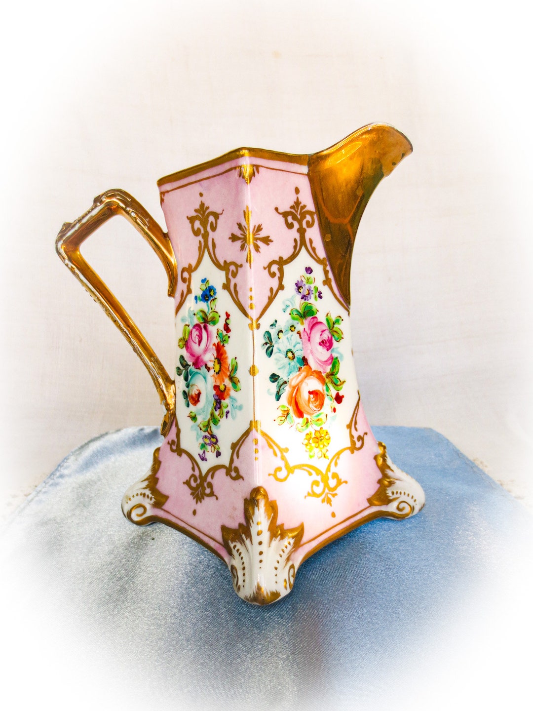 French Sevres Porcelain Pitcher, Flower Vase, Marked With Double L of ...