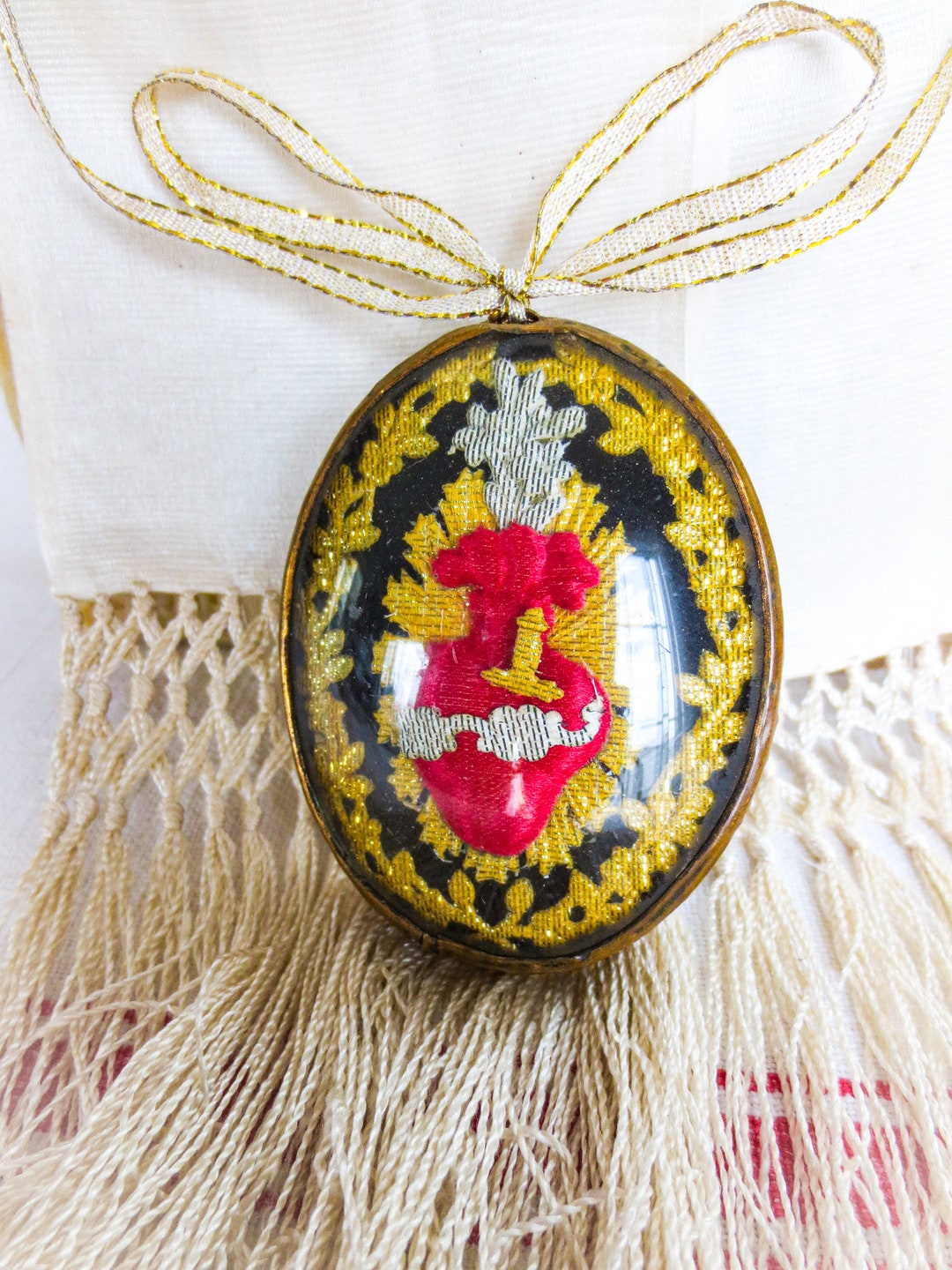 French Antique Sacred Heart Relic, Pierced Immaculate Heart of Mary ...