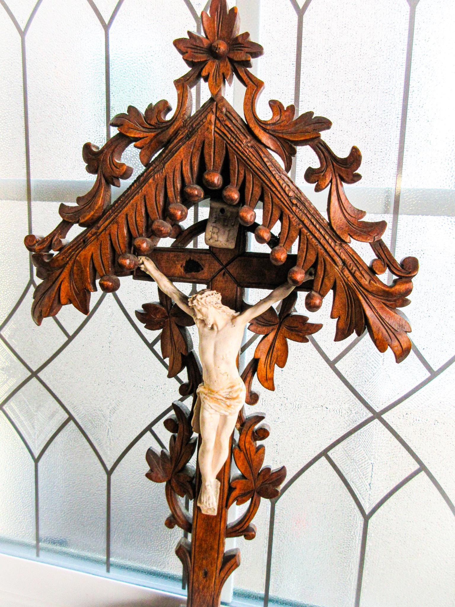 French Antique Wood Carved Cross: Gable Roof Jesus Crucifix - Etsy
