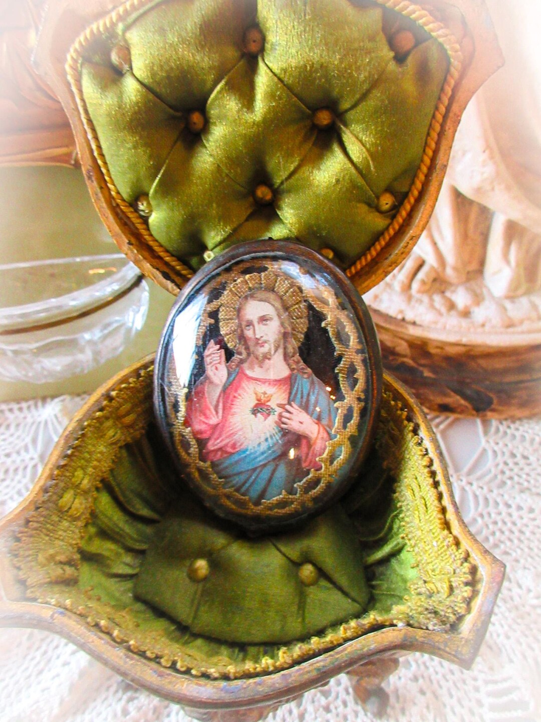French Antique Nun's Work Reliquary: Jesus' Sacred Heart Ex Voto - Etsy