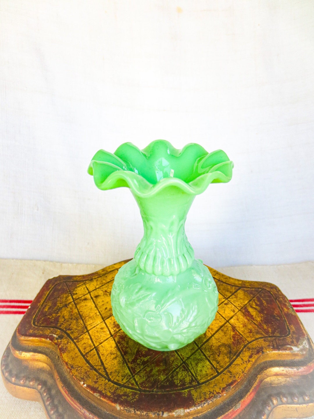 Small French Antique Jadeite Vase - Art Nouveau Green Glass Antique ...