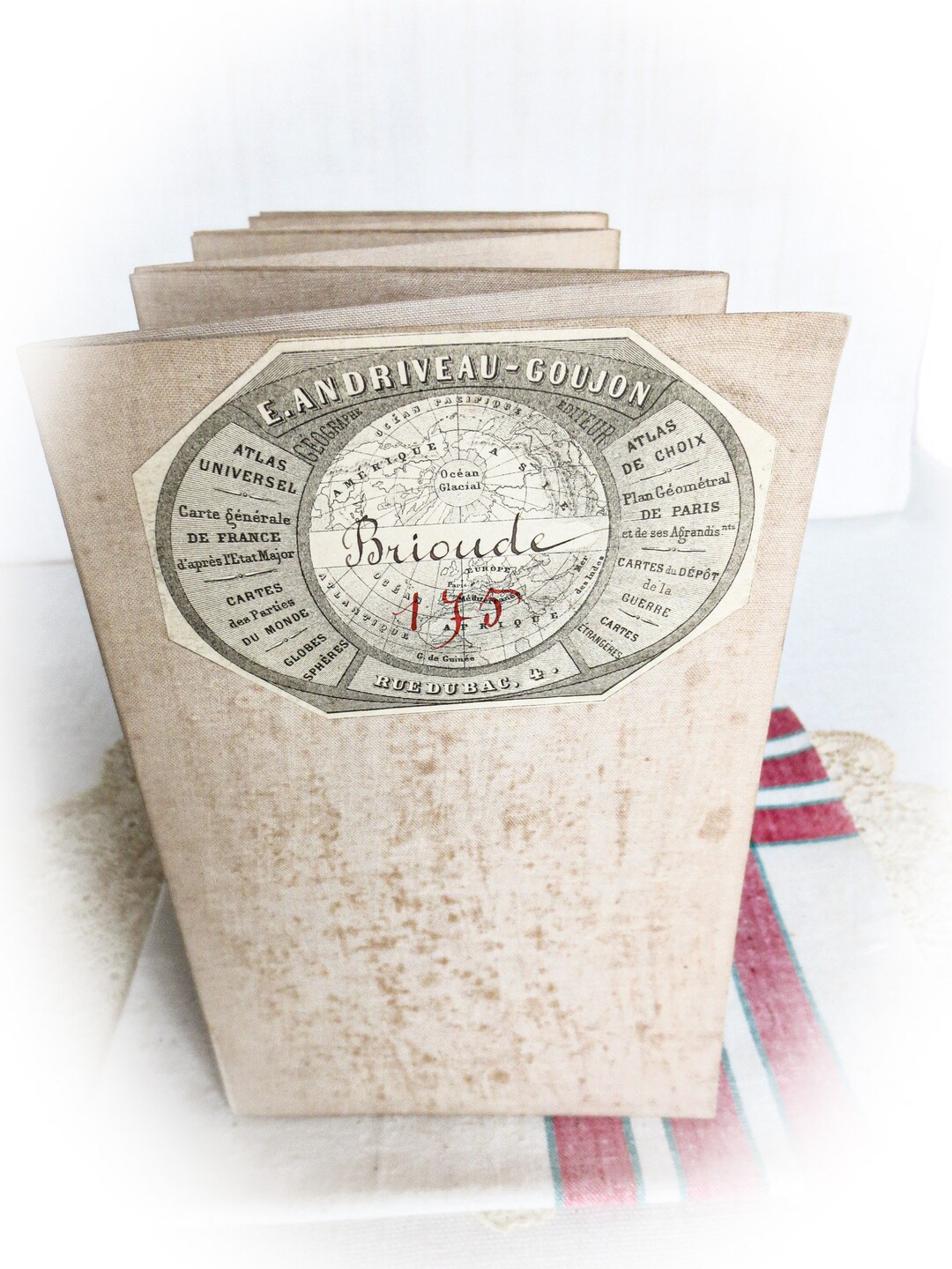 Map -brioude French Antique Pocket Map - Linen Backed - Dated 1885 by E ...