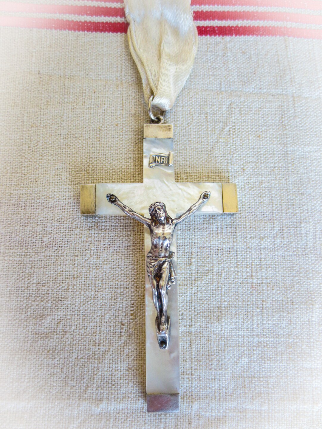 Large Antique Mother of Pearl Sterling Cross - Very Large Pendant ...