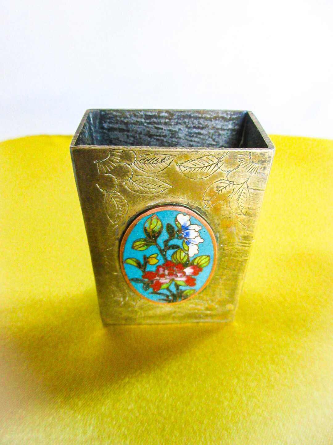 Antique Cloisonne Matchbox, Brass Over Copper, Turquoise With Flowers ...