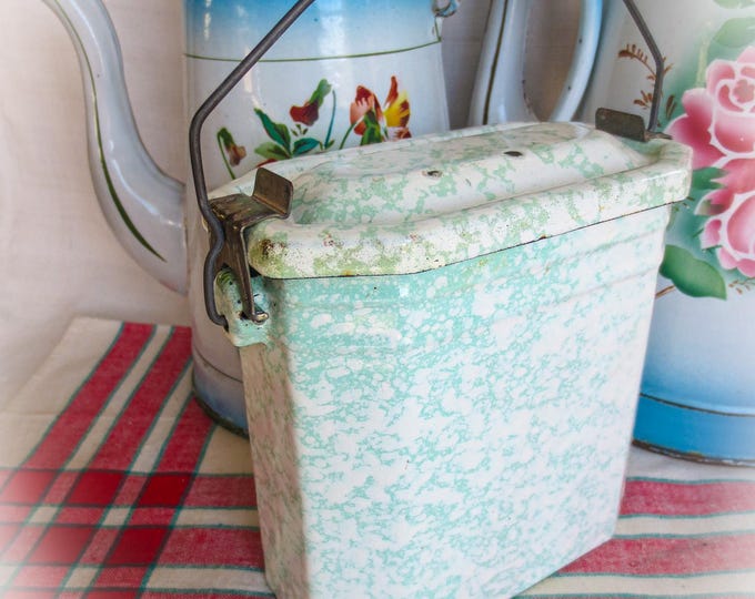 French Enamel Sandwich Box, Vintage Lunch Box, Lunch Pail, Pale Sea ...