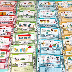 French Antique Loto Game bingo Game, Loto Cards and Round Wooden ...