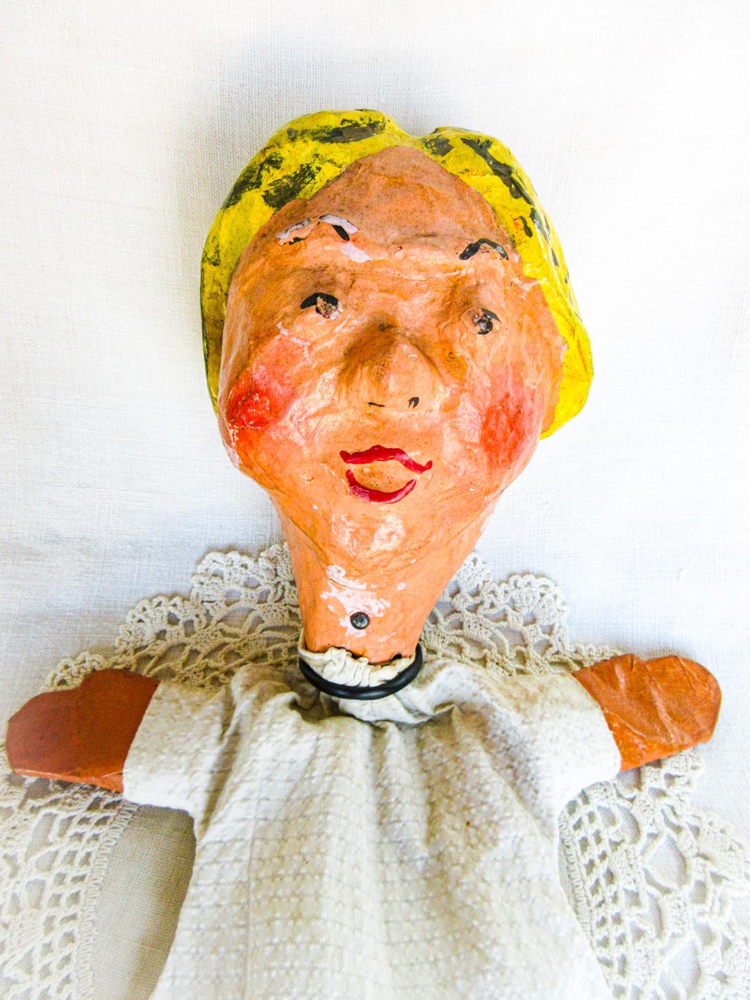 Antique Guignol Puppet: Paper Mache Woman With Blond Bun - Etsy