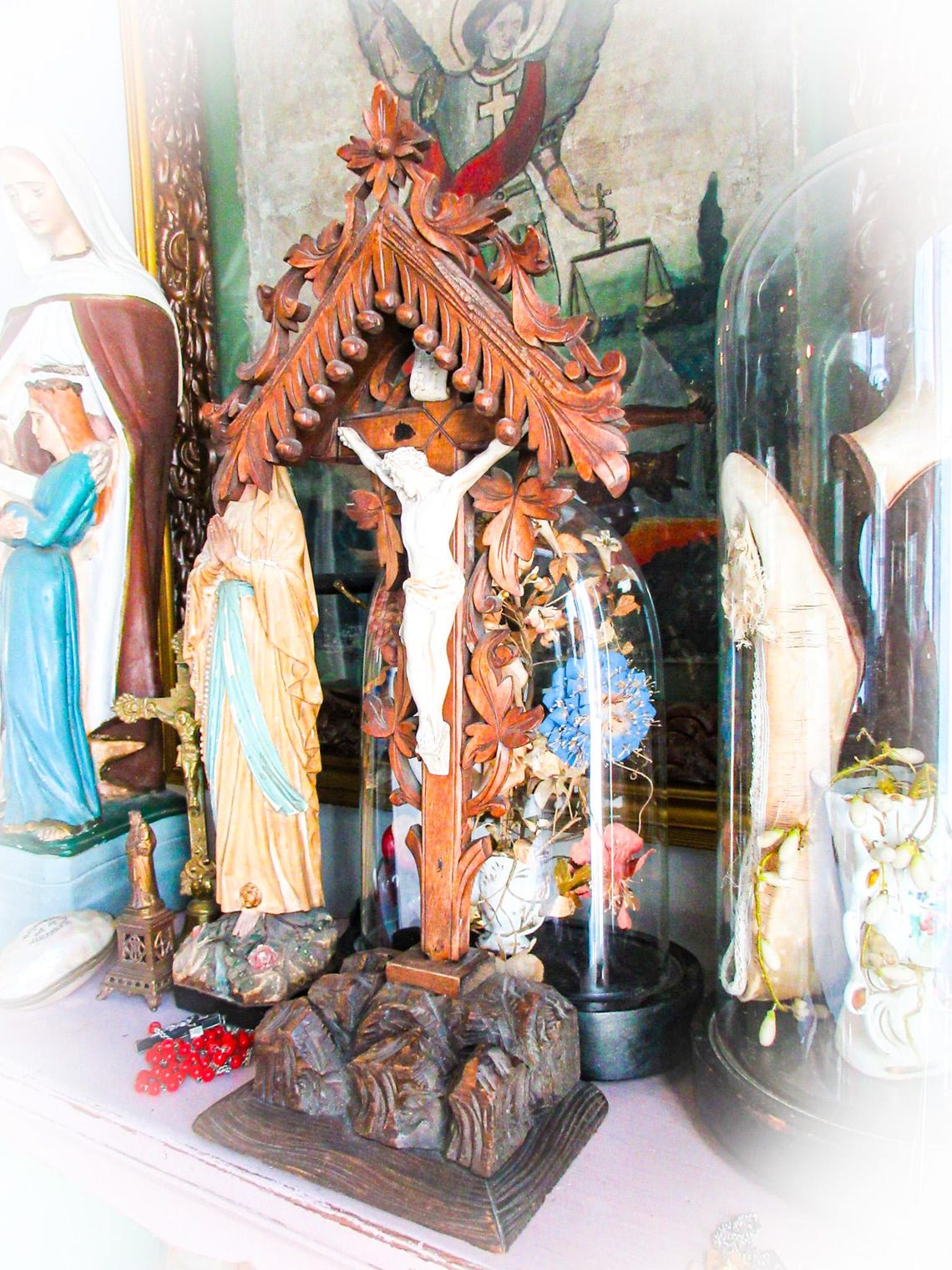 French Antique Wood Carved Cross: Gable Roof Jesus Crucifix - Etsy