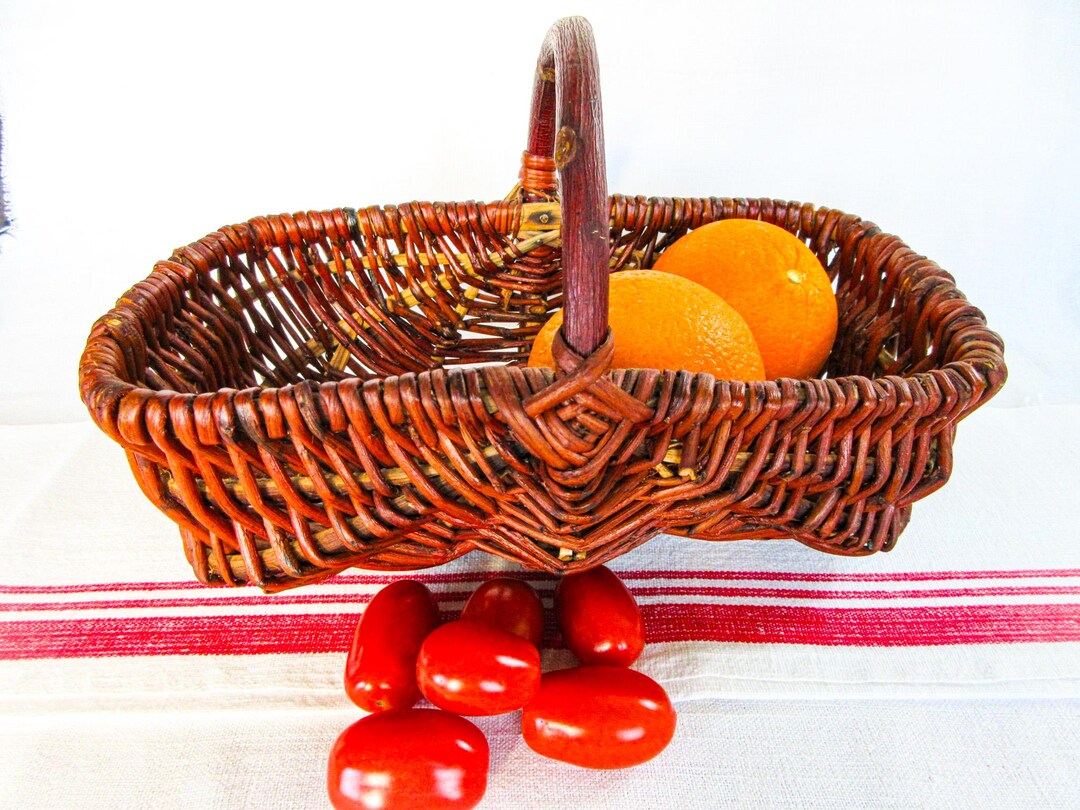 French Farmhouse Basket, Hand Woven Wicker Arm Basket, Strawberry ...